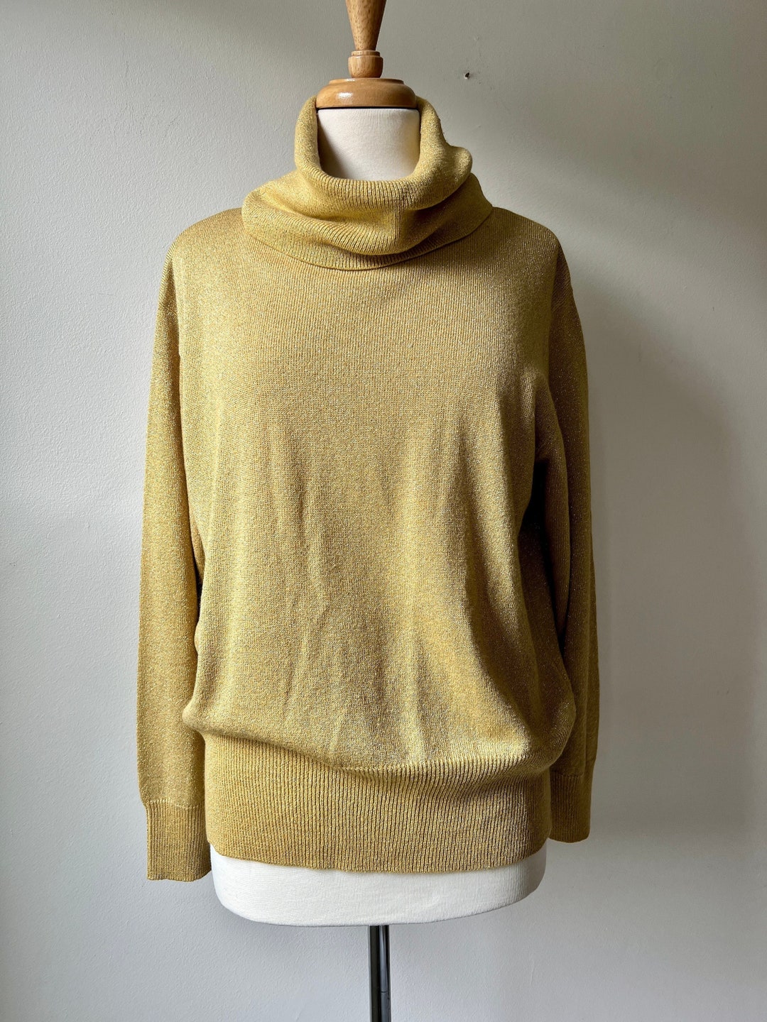 Vintage 1980s Gold Lurex Turtleneck M-L, Metallic Gold Cowl Neck ...
