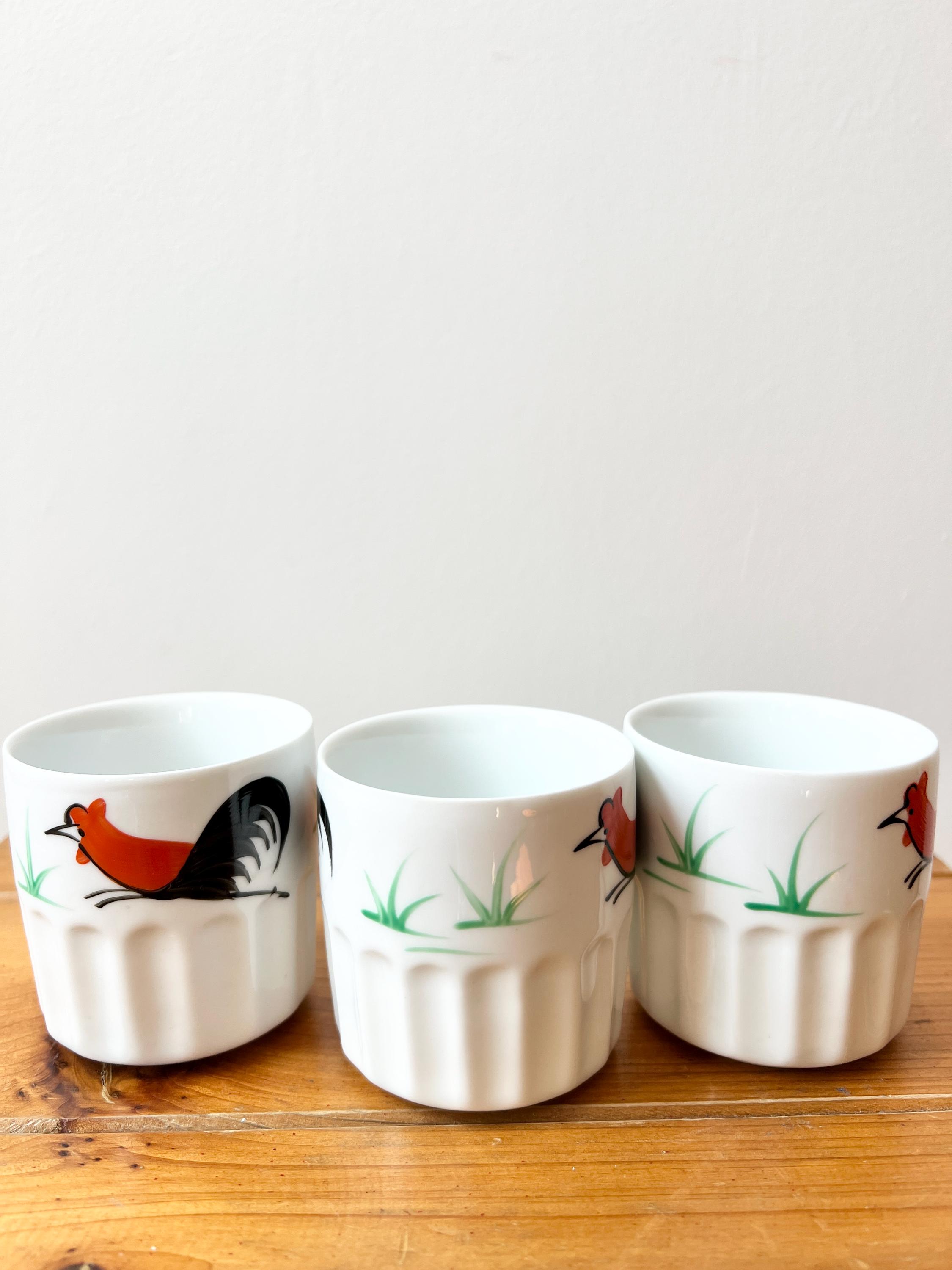 Vintage Ceramic Rooster Mini Cups Haindpainted Set of Three, Sake ...