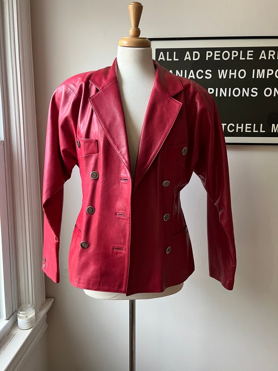 Vintage 80s red leather jacket, red leather coat size… - Gem