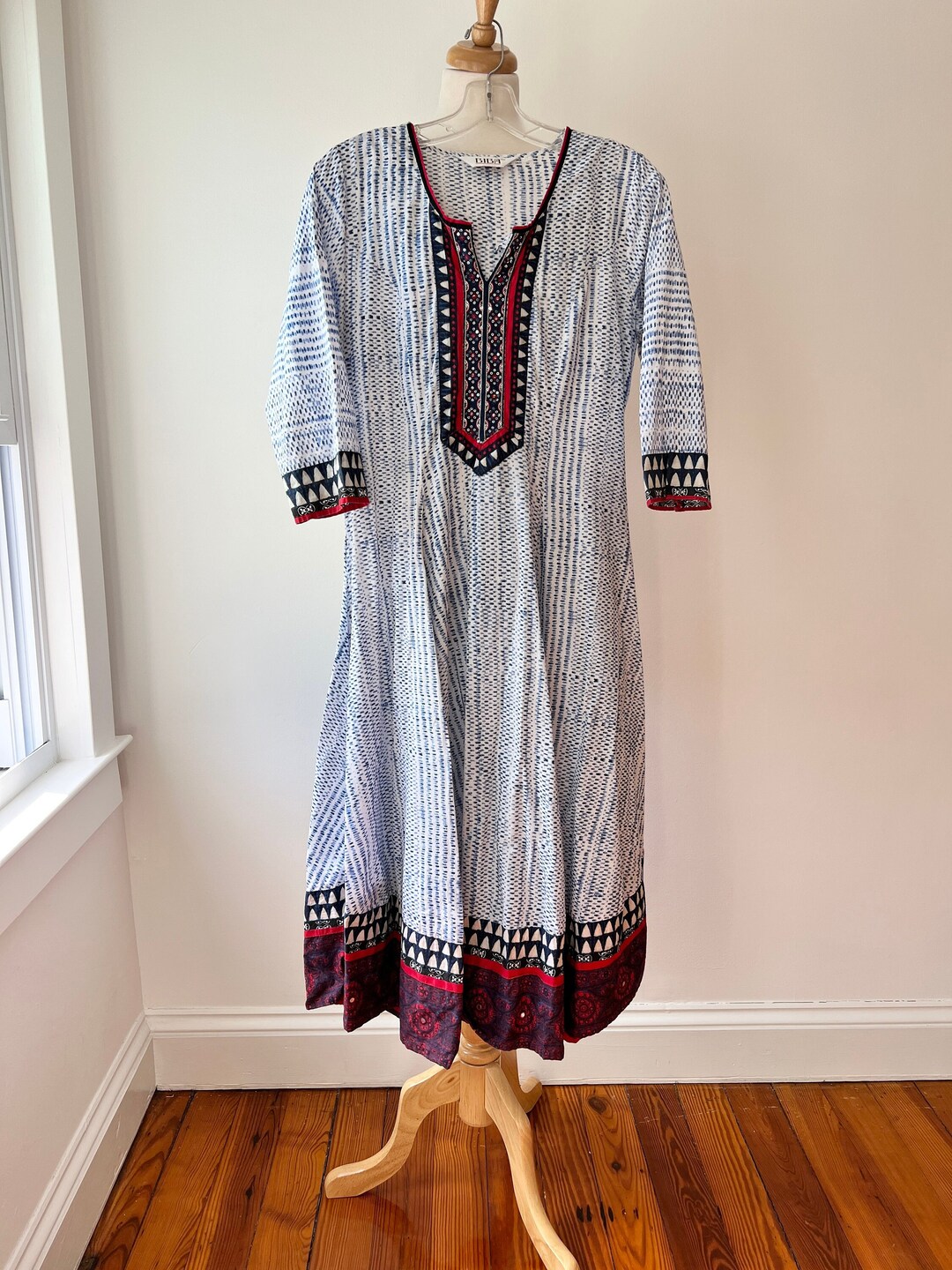 Vintage Indian Cotton Batik Print Dress Size Med Biba Blue - Etsy