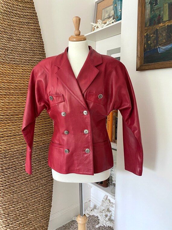 Vintage 80s red leather jacket, red leather coat size… - Gem
