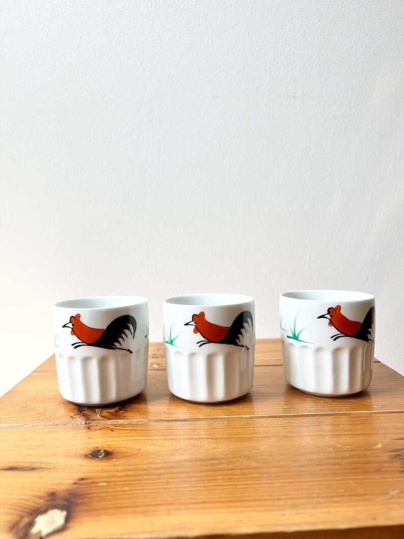 Vintage Ceramic Rooster Mini Cups Haindpainted Set of Three, Sake ...