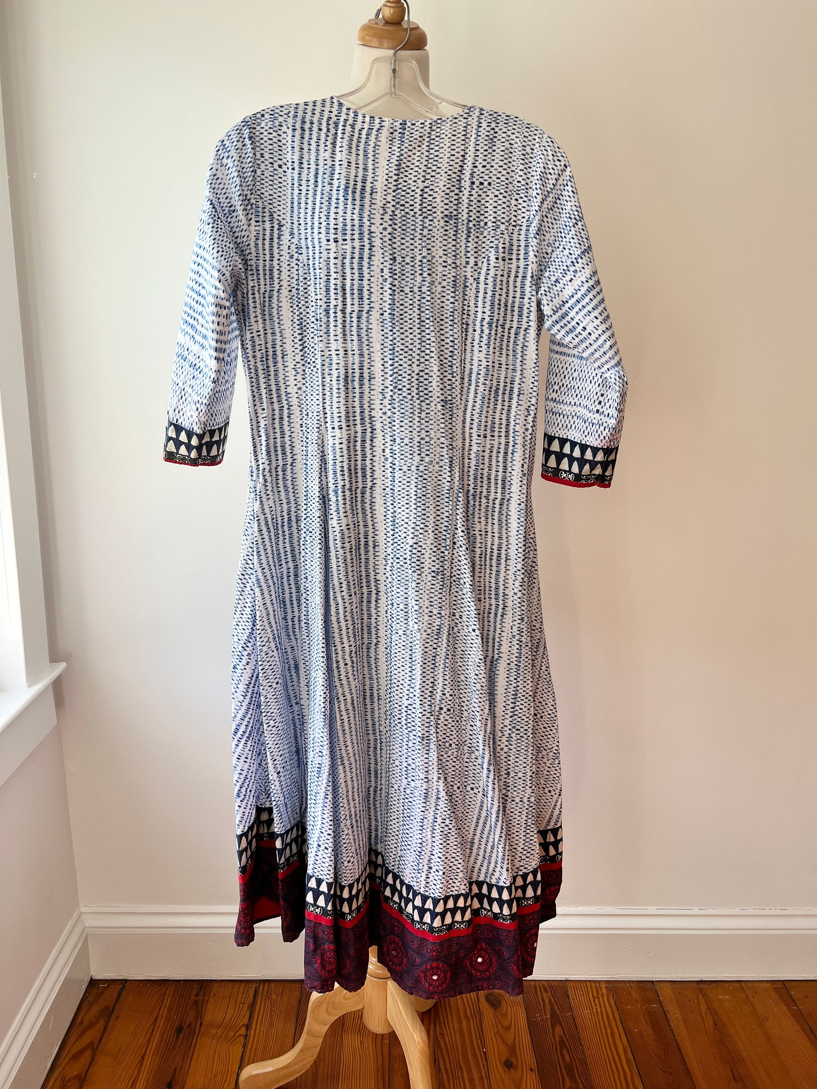 Vintage Indian Cotton Batik Print Dress Size Med, Biba Blue Caftan ...