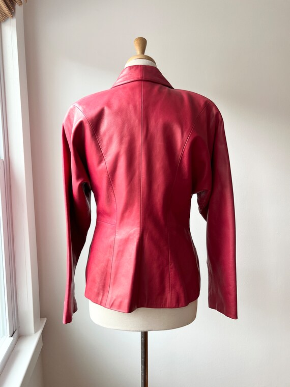 Vintage cherry red leather jacket blazer, double brea… - Gem
