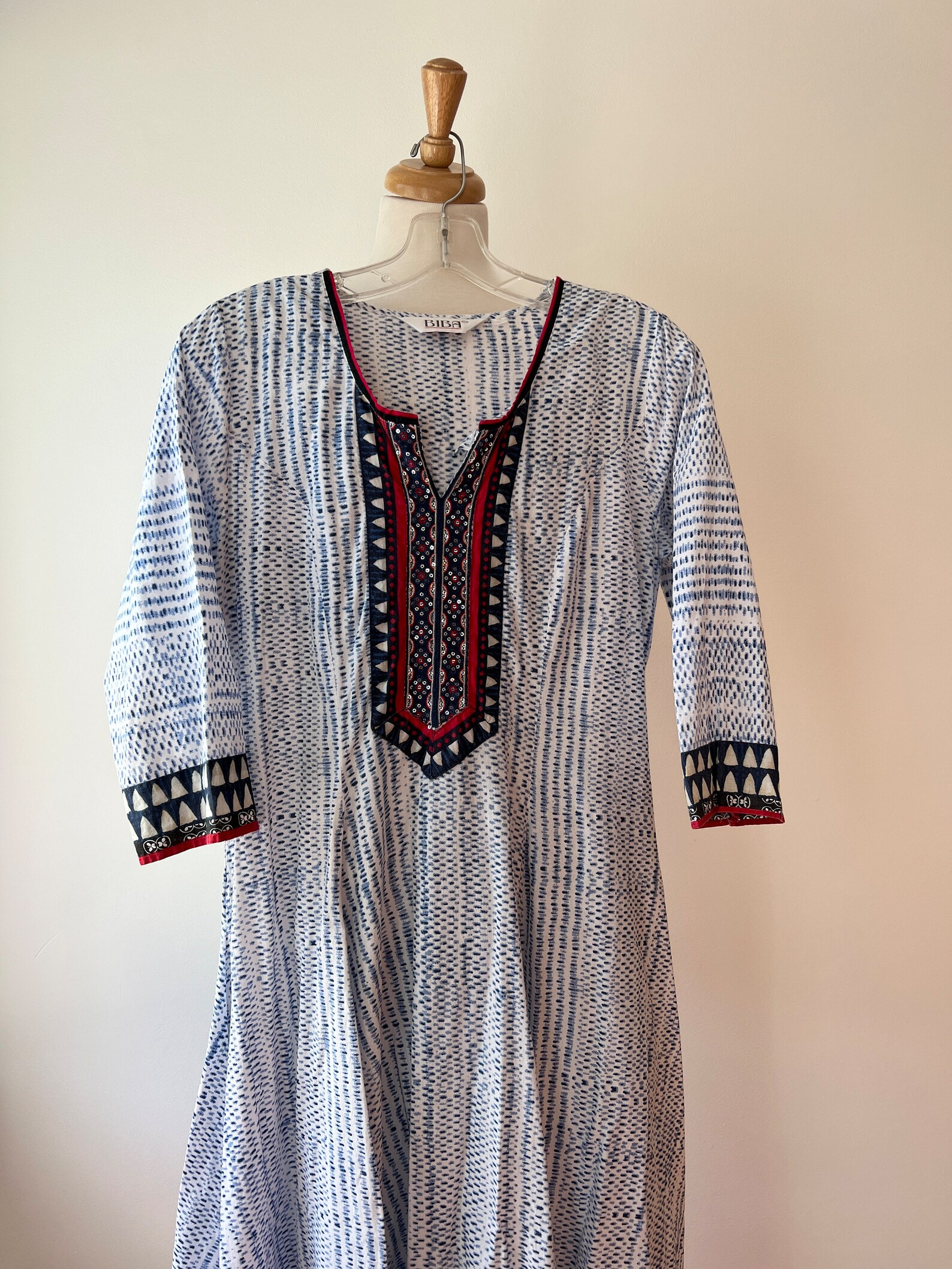 Vintage Indian Cotton Batik Print Dress Size Med, Biba Blue Caftan ...