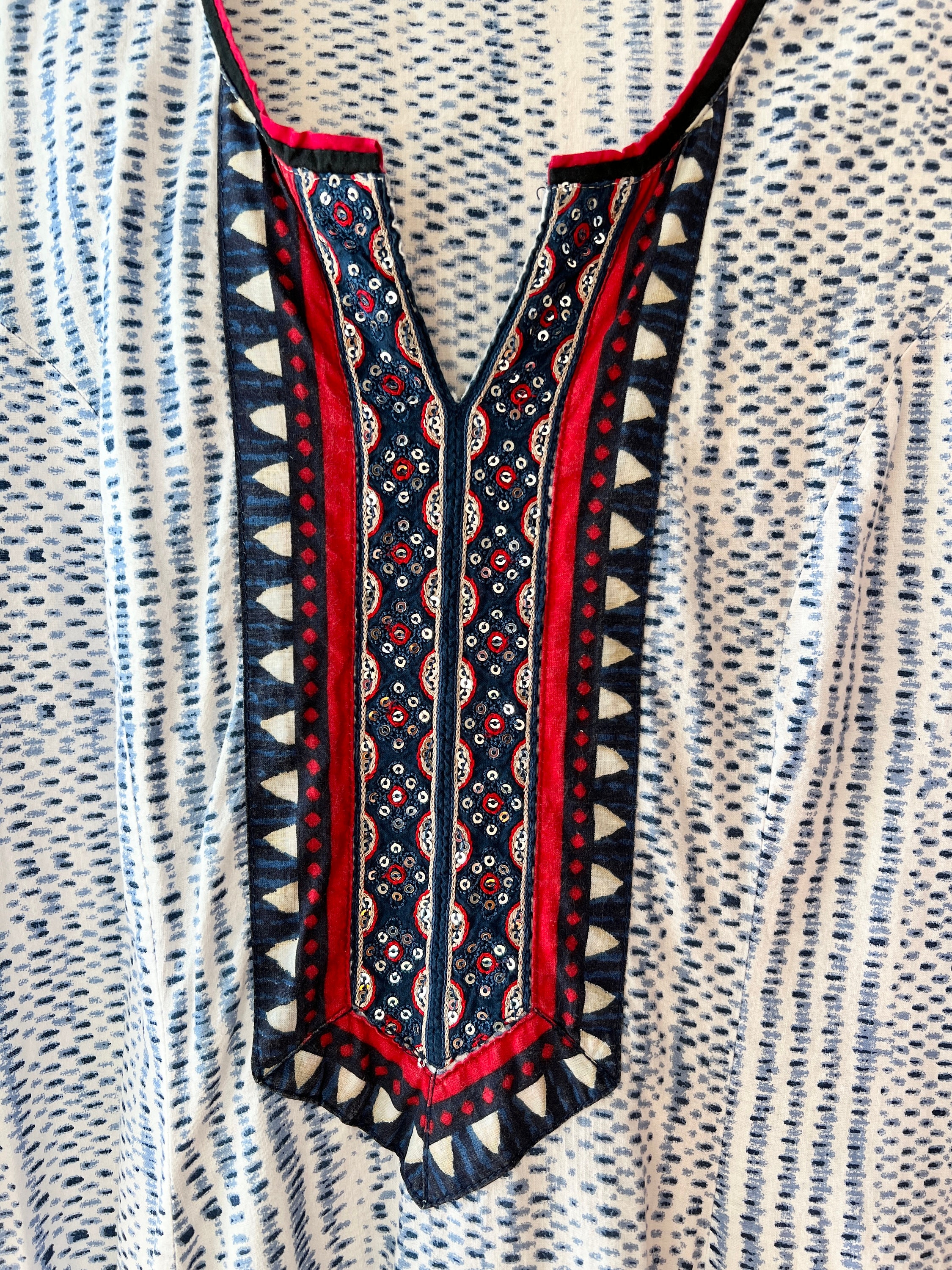 Vintage Indian Cotton Batik Print Dress Size Med, Biba Blue Caftan ...