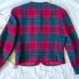 Vintage Pink Wool Plaid Suit, Check Jacket and Pencil Skirt Size Medium ...