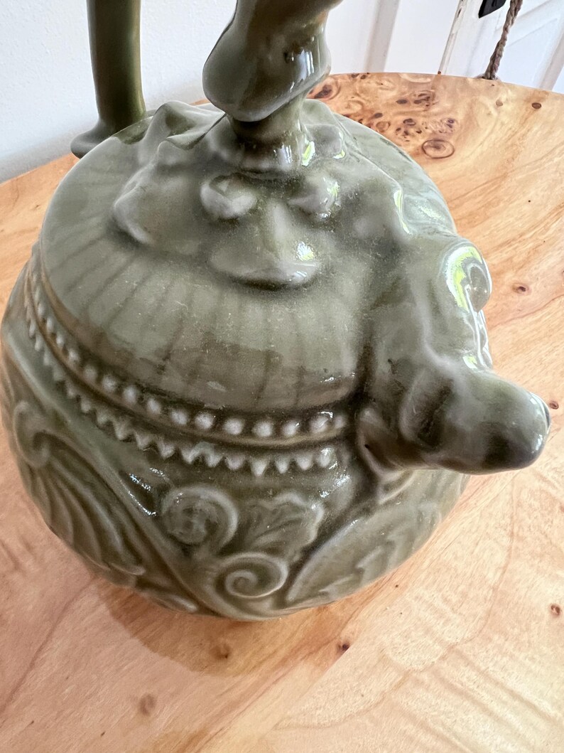 Vintage Celadon Porcelain Yaozhou Reverse Flow Teapot With Lion Foo - Etsy