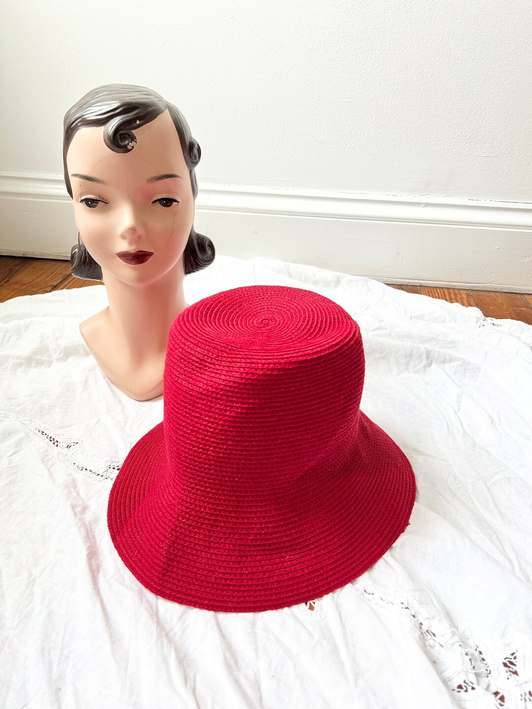 Vintage Liz Claiborne 90s Red Bucket Hat, Cherry Red Summer Hat, Woven ...