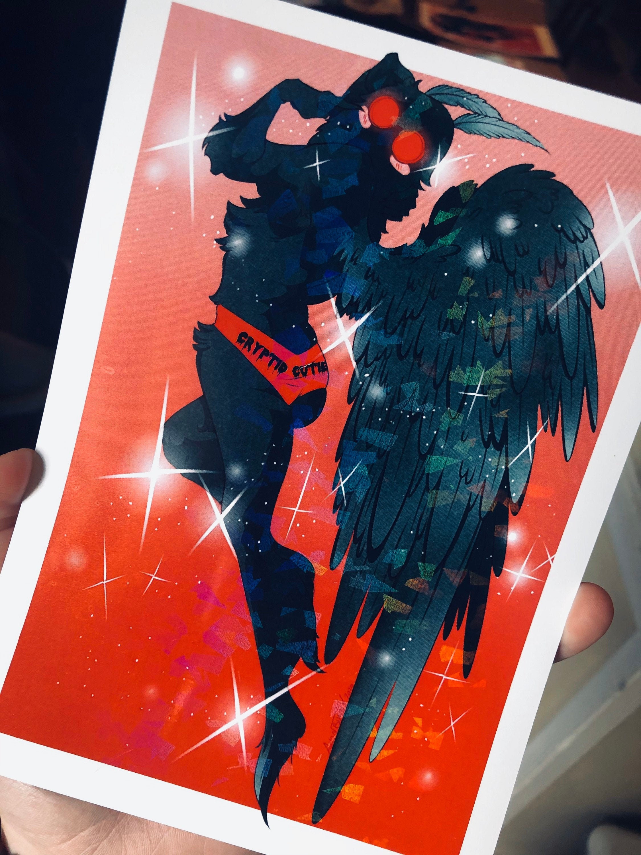 11x17 Cryptid Cutie Holographic Mothman Pinup Lingerie Etsy