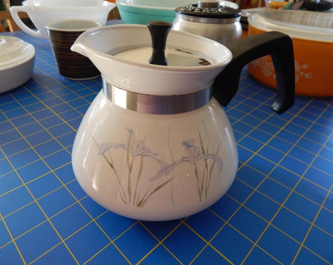 Vintage MCM Corning Ware Cookmates TK-2 White Tea Kettle W Wood Handle ...
