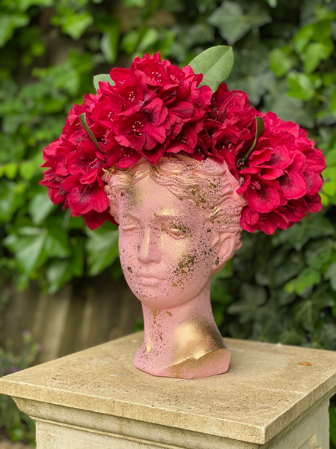 Goddess Grecian Head Face Bust Flower Vase / Pot Pink and Gold - Etsy UK