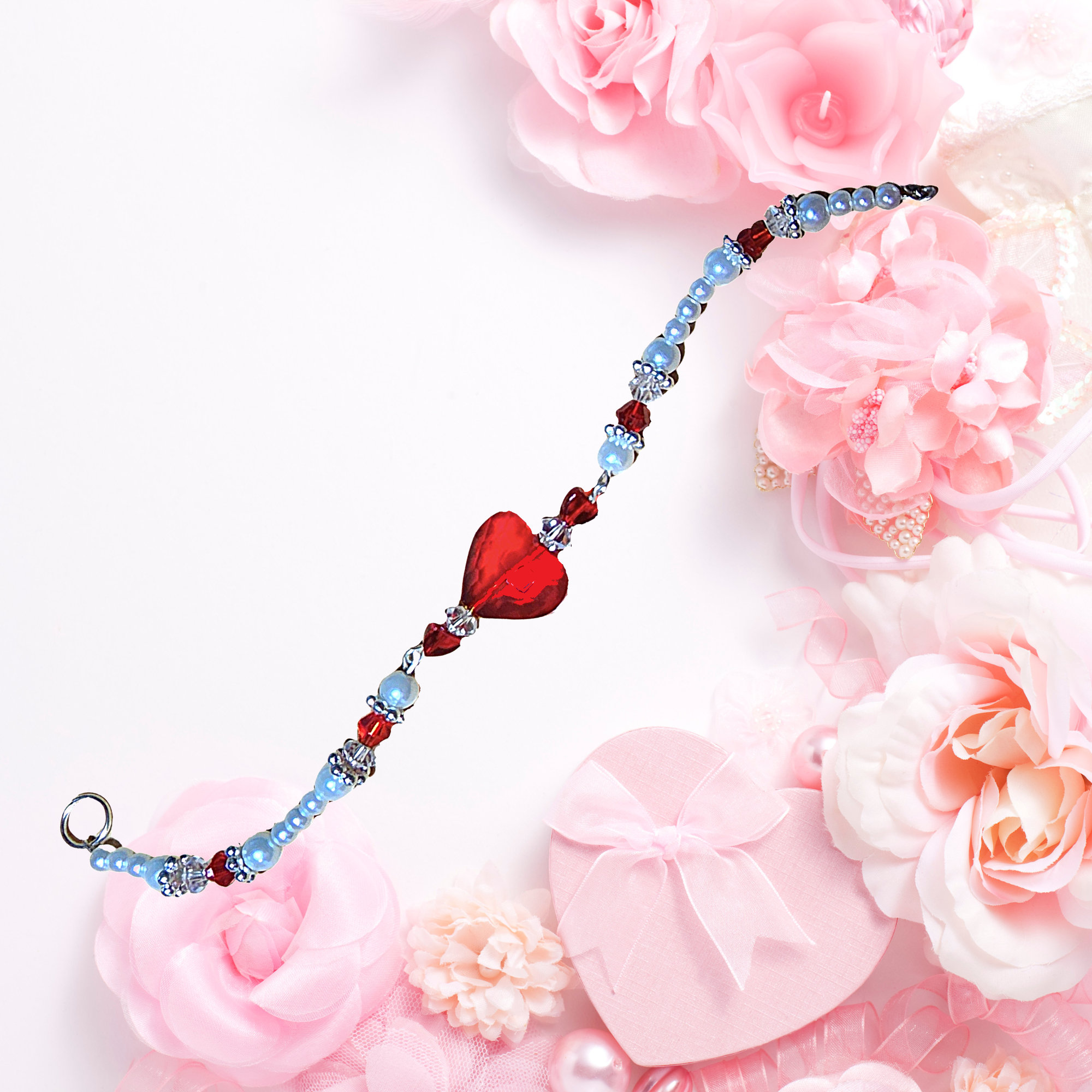 Red Heart Bracelet Red Crystal Bracelet Pearl Bracelet Heart Jewelry ...