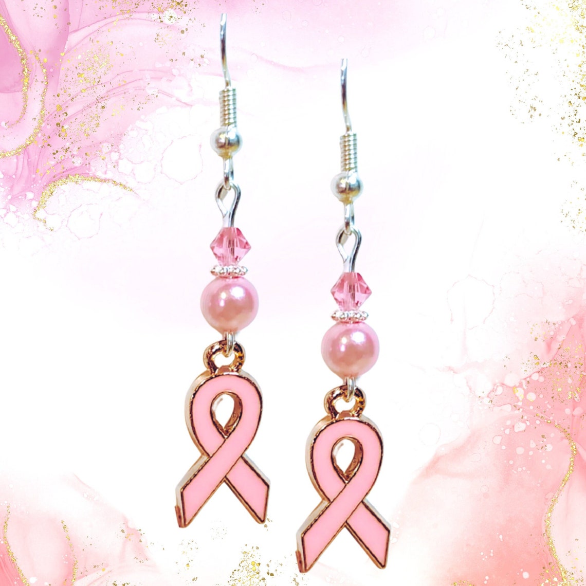Pink Ribbon Breast Cancer Earrings Breast Cancer Awareness Earrings ...
