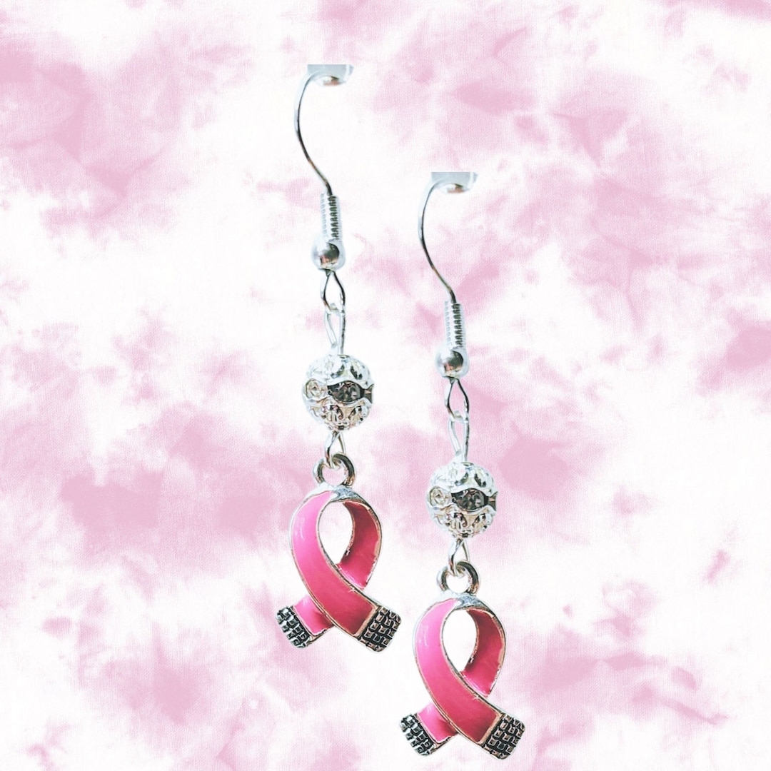 Breast Cancer Earrings Cancer Awareness Pink Ribbon Earrings Pink ...