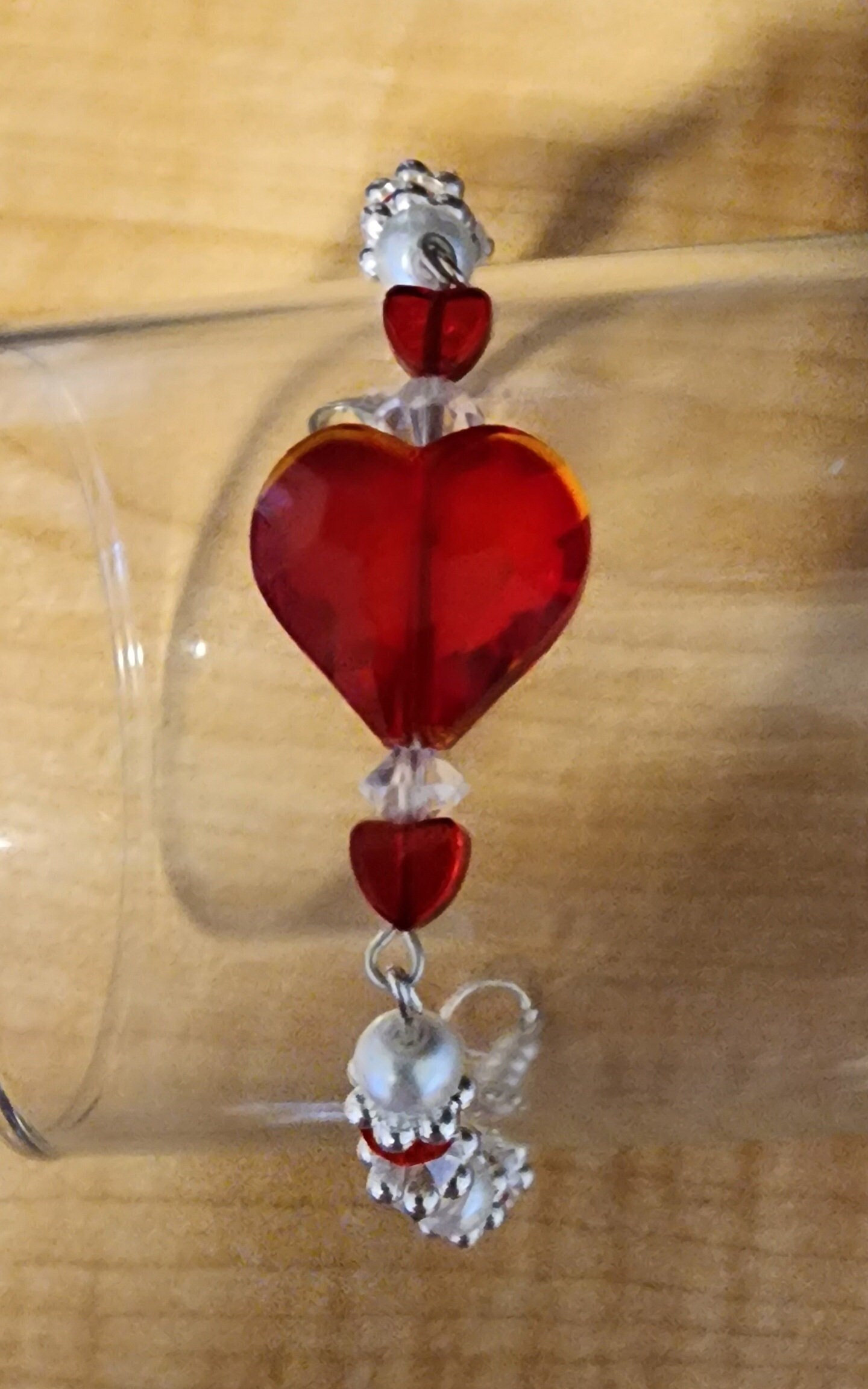 Red Heart Bracelet Red Crystal Bracelet Pearl Bracelet Heart Jewelry ...