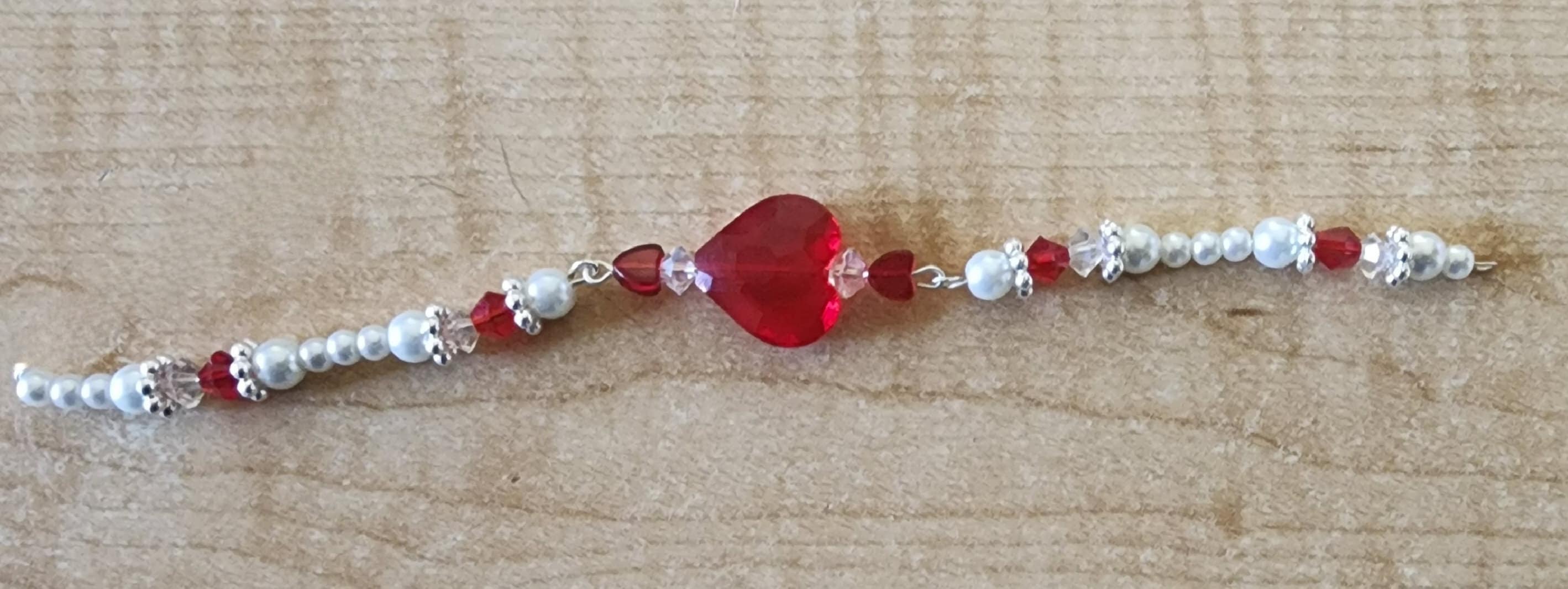 Red Heart Bracelet Red Crystal Bracelet Pearl Bracelet Heart Jewelry ...
