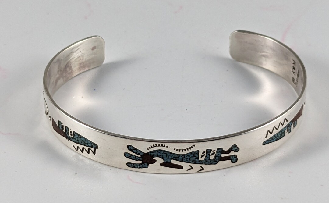 Native American Navajo Sterling Silver Cuff With Turquoise and Red ...