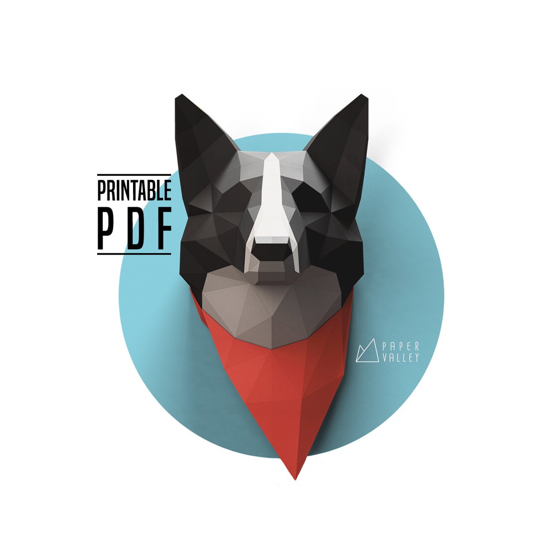 Border Collie Trophy Head Papercraft, DIY Home Decor, Paper Animal ...