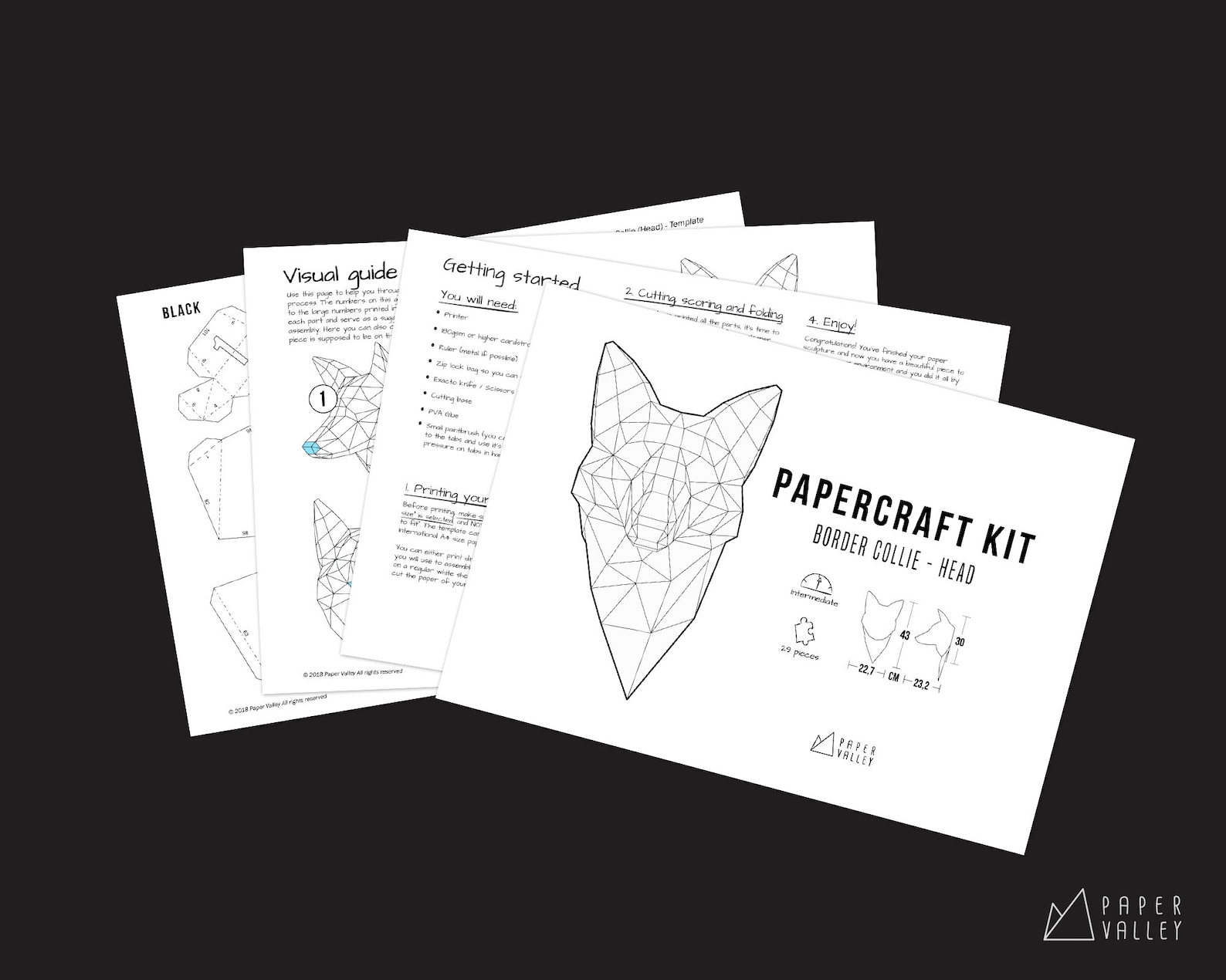 Border Collie Trophy Head Papercraft DIY Home Decor Paper | Etsy