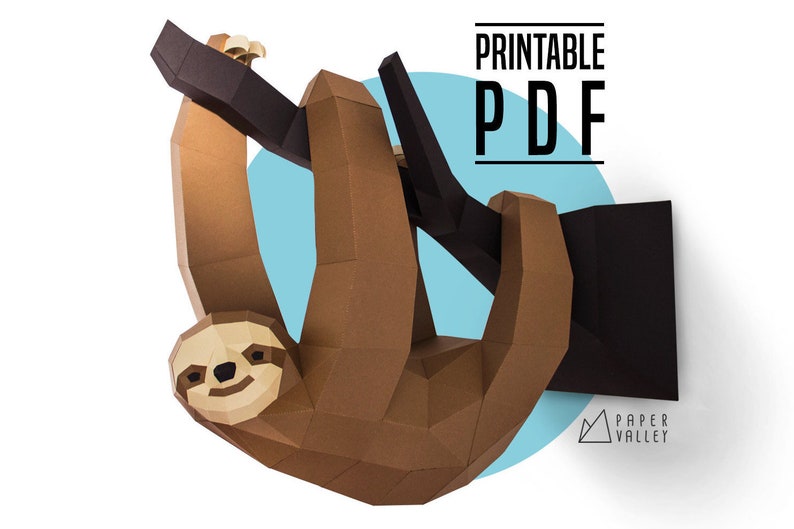 Sloth Papercraft Paper Sloth DIY Paper Animal Home Decor - Etsy