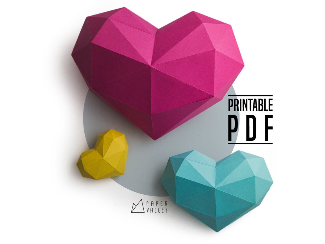Papercraft Heart DIY 3 Sizes / Digital Template / Printable PDF / Paper ...