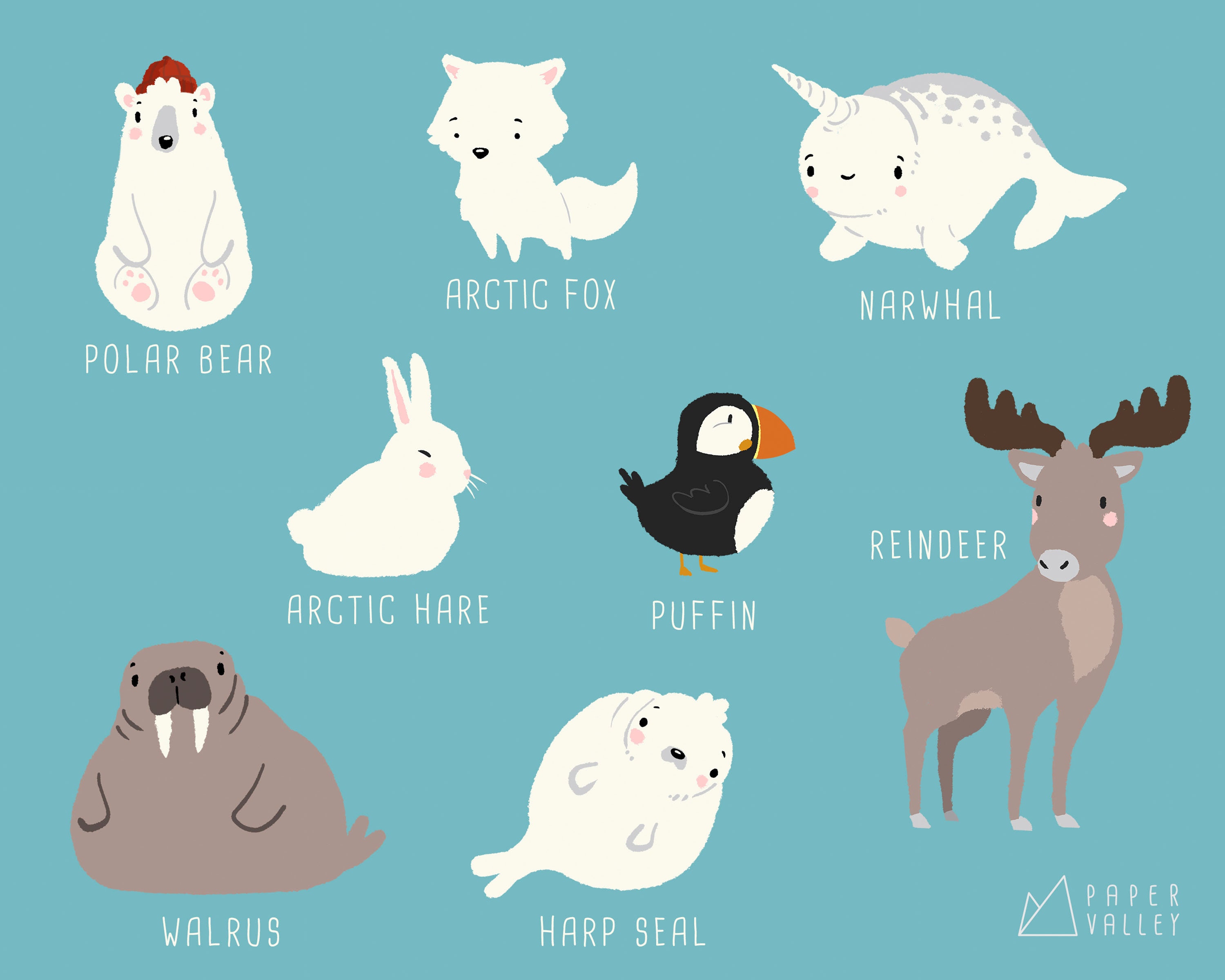 North Pole Animals Clipart, Cute Illustration, Decor, Printable Wall ...