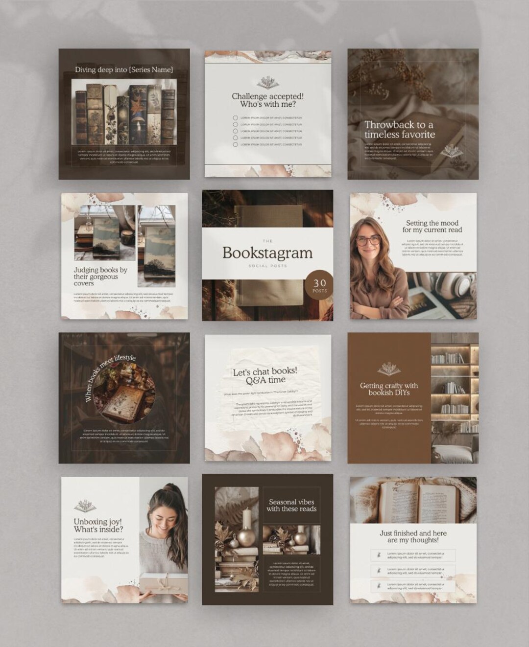 Bookstagram Social Media Posts Bundle, Canva Editable Social Media ...