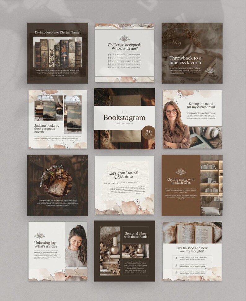 Bookstagram Social Media Posts Bundle, Canva Editable Social Media ...