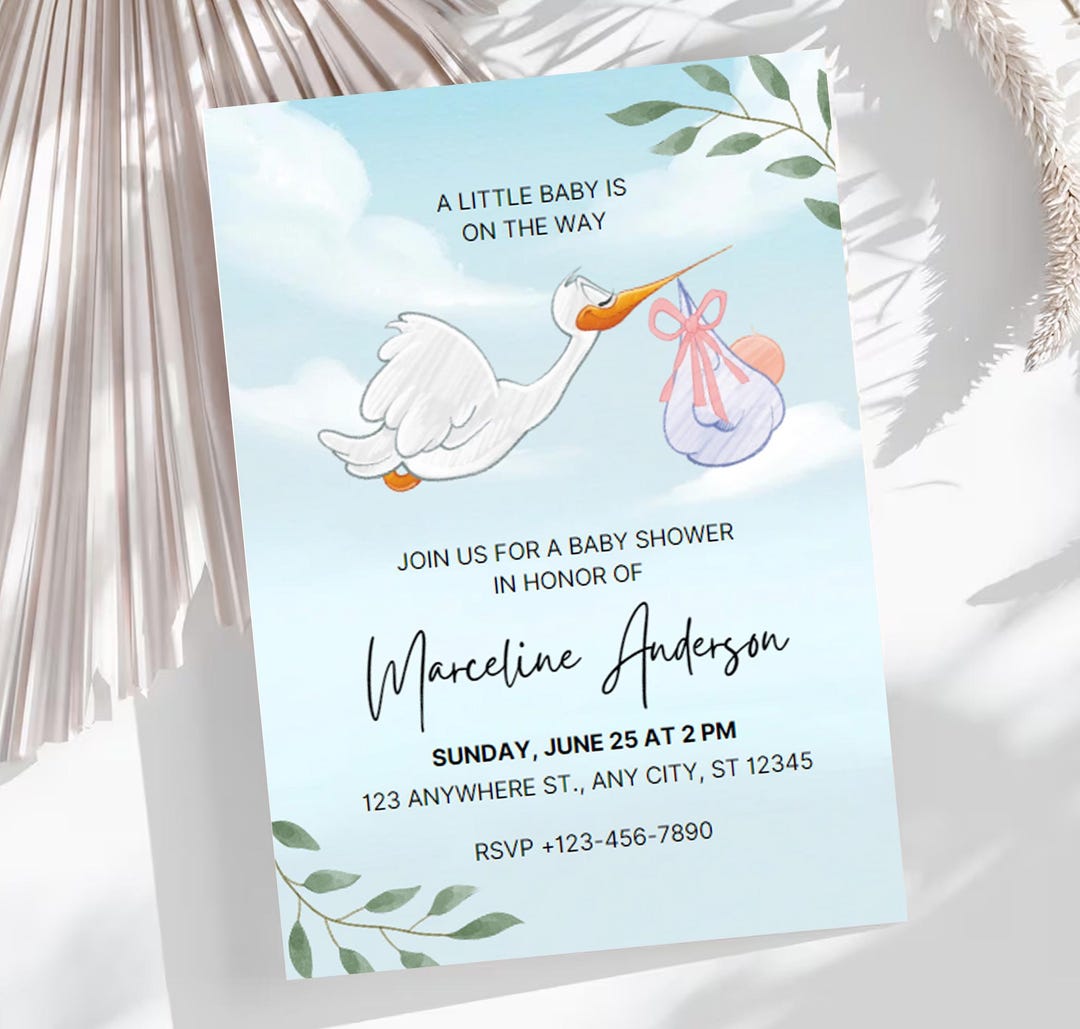 Editable Blue Baby Shower Invite Cards, Canva Template Baby Shower ...