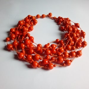 Orange Statement Necklace, Wooden Necklace, Gift for Woman, - Etsy