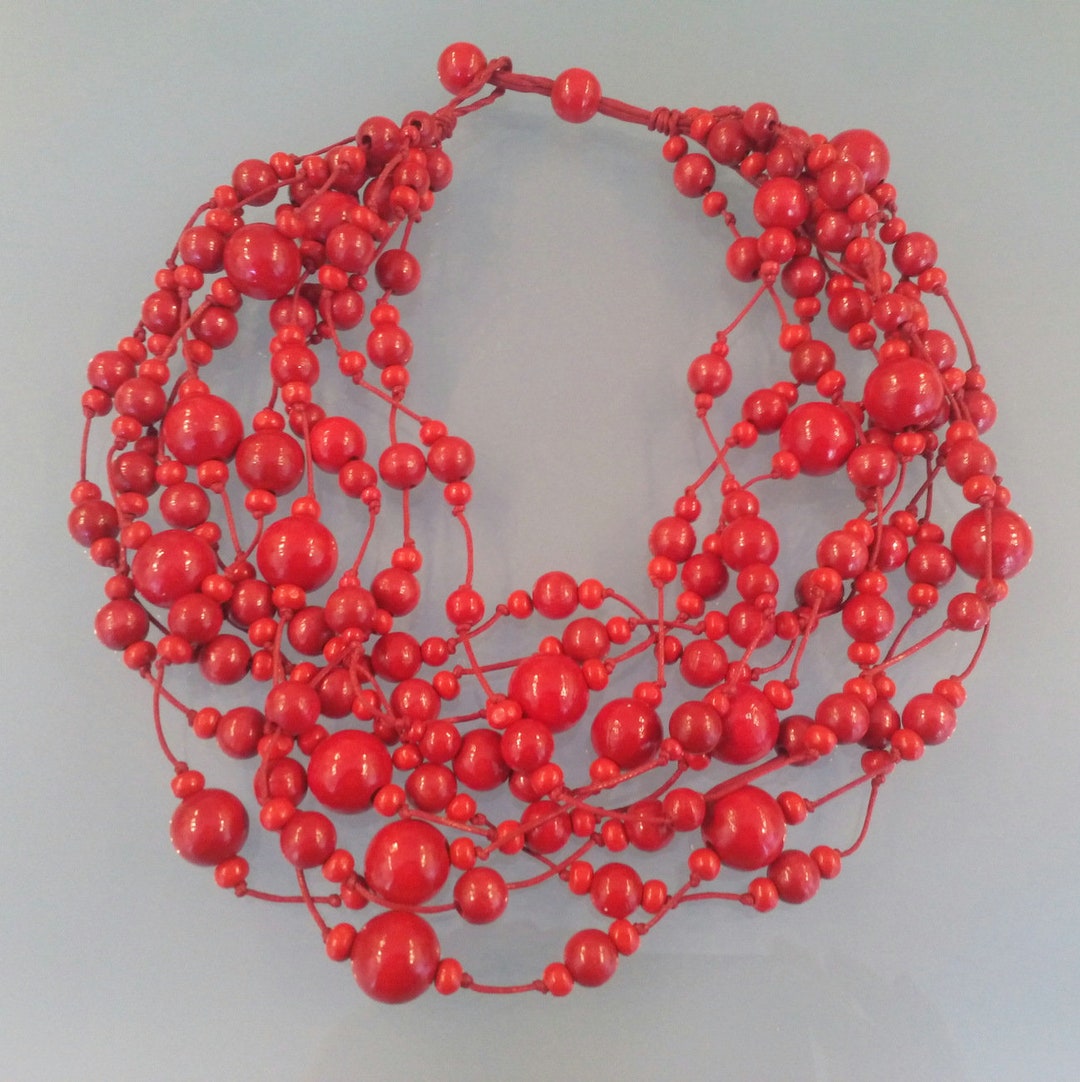 Red Necklace, Statement Necklace for Woman Gift, Handmade Jewelry for ...