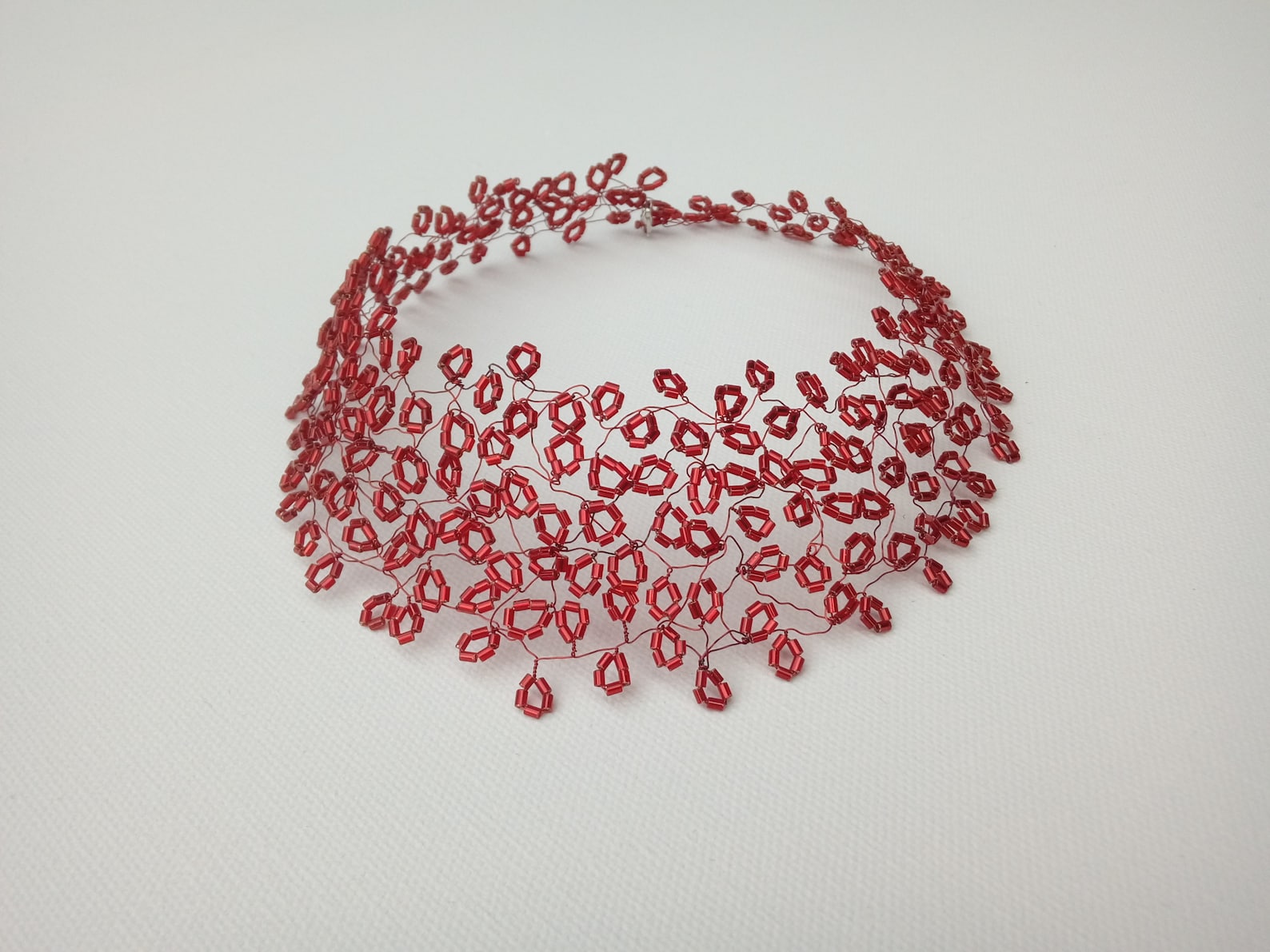 Red Statement Necklace for Bride, Elegant Shiny Glass Necklace for ...
