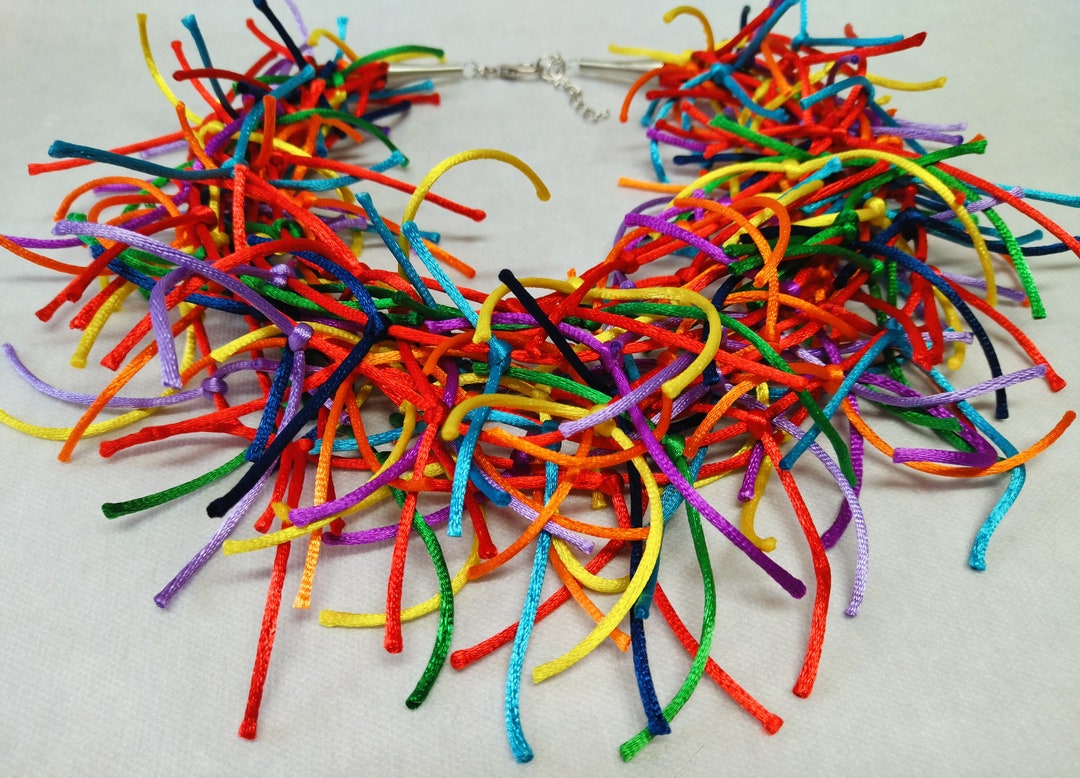 Handmade Rainbow Satin Statement Necklace: Unique Fabric Jewelry - Etsy