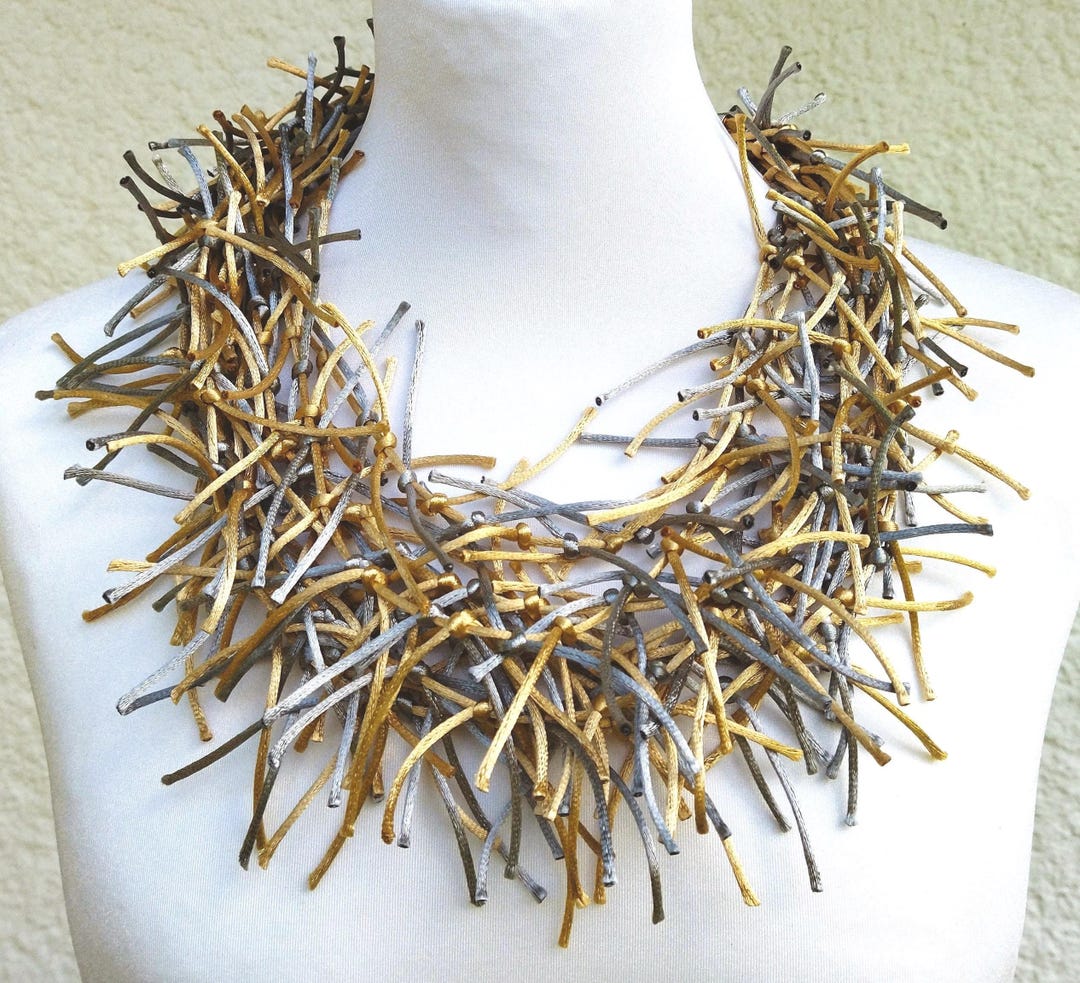 Handmade Satin Statement Necklace: Knitted Gold & Silver - Etsy