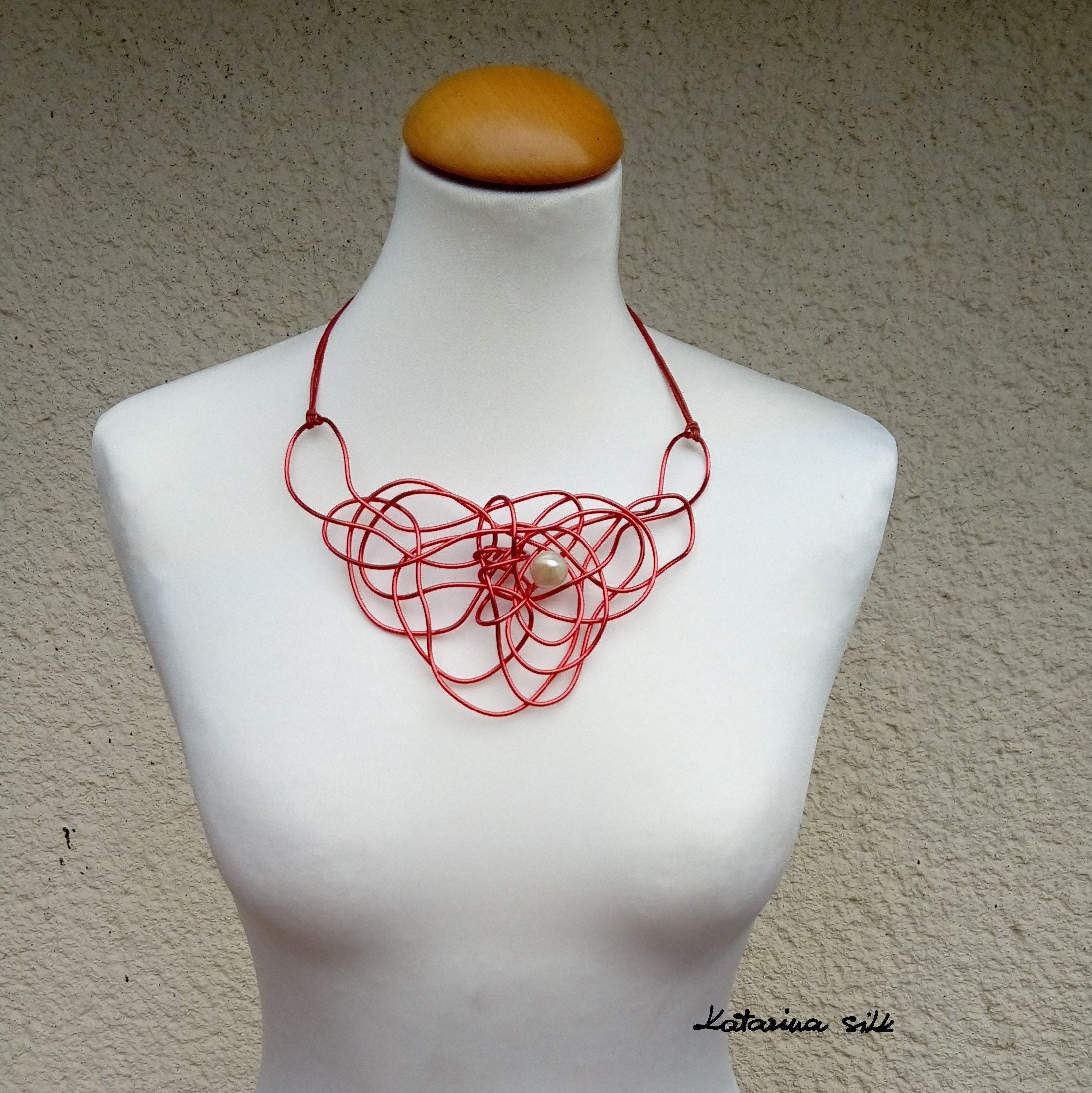 Red Statement Necklace Big Unique Jewelry for Woman Gift - Etsy