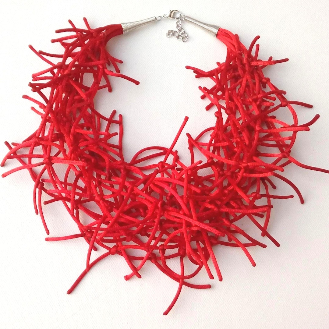Red Satin Chunky Necklace: Handmade Ferrari Red Statement Jewelry - Etsy