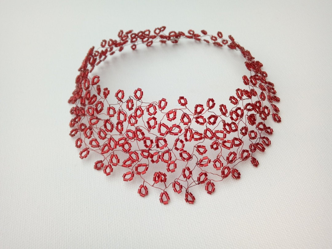 Red Statement Necklace for Bride, Elegant Shiny Glass Necklace for ...