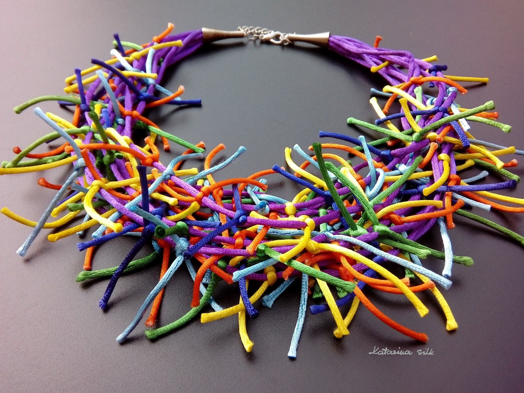 Rainbow Satin Statement Necklace: Chunky Handmade Jewelry - Etsy