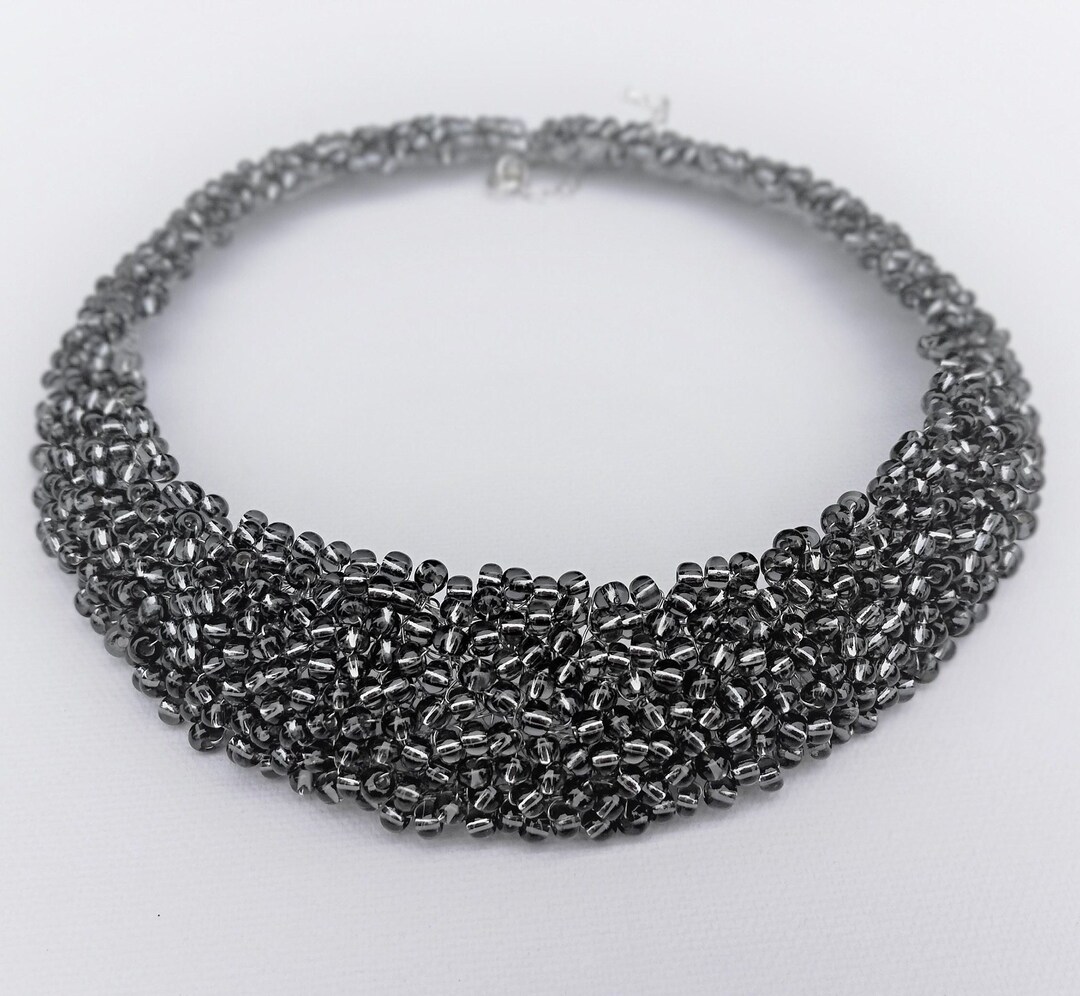 Gray Glass Necklace for Woman Gift Idea Classic Shape Necklace Handmade ...