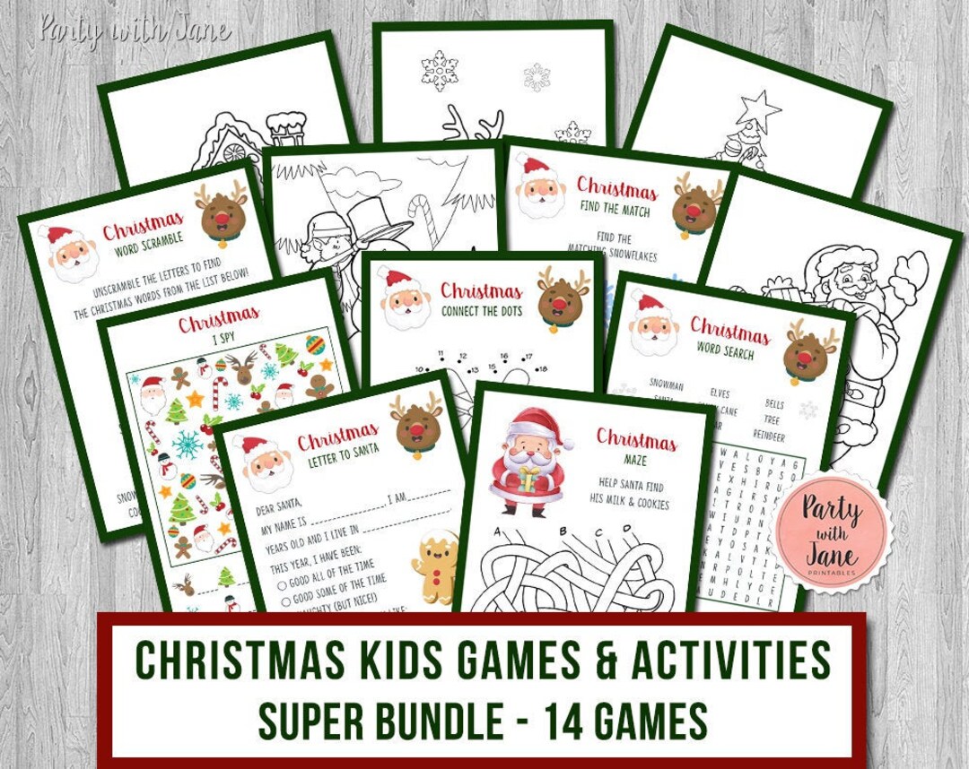 12 Christmas Kids Games & Activities, Coloring Book, Letter to Santa ...