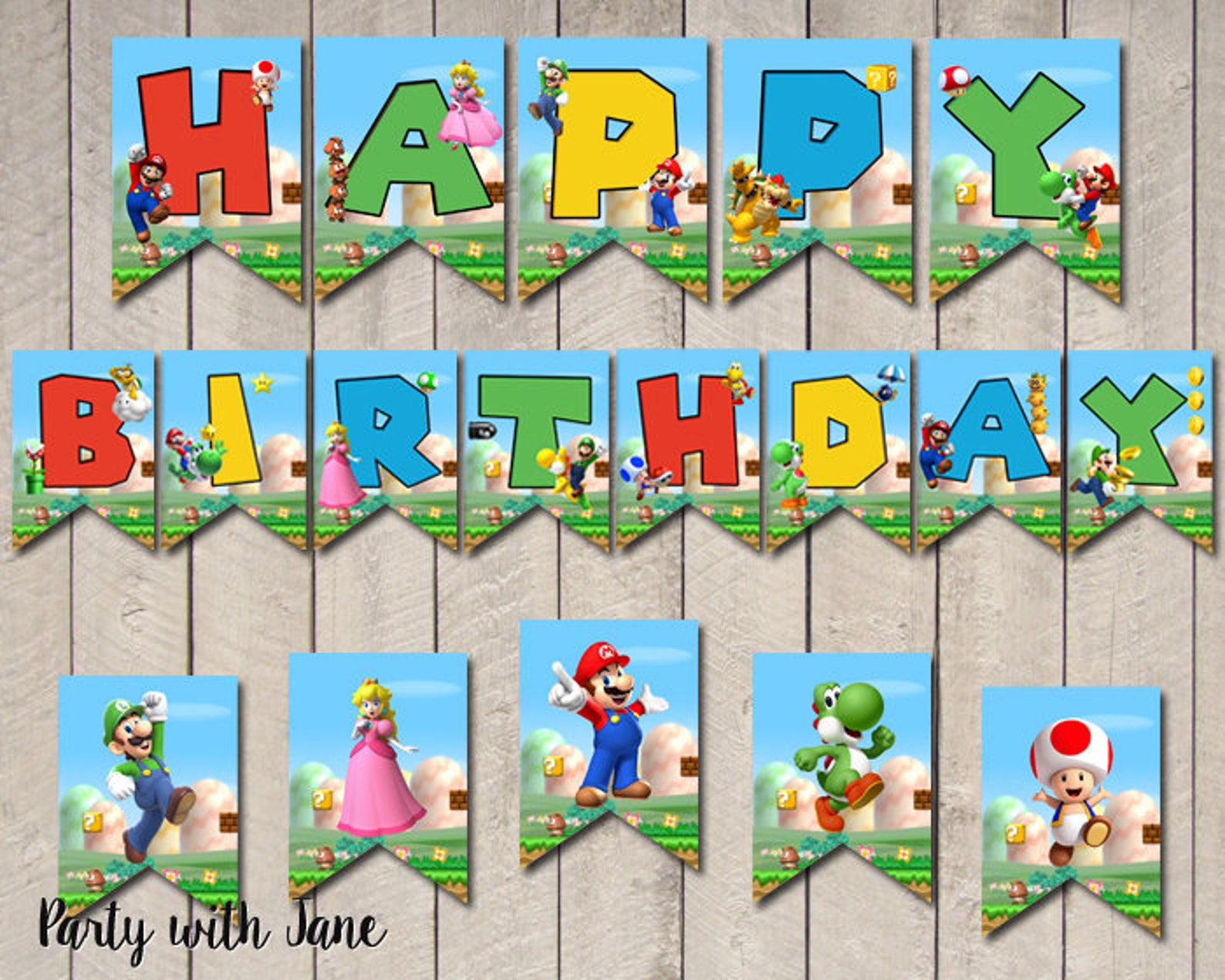 Super Mario Happy Birthday Banner Flags Bunting Party Decor | Etsy