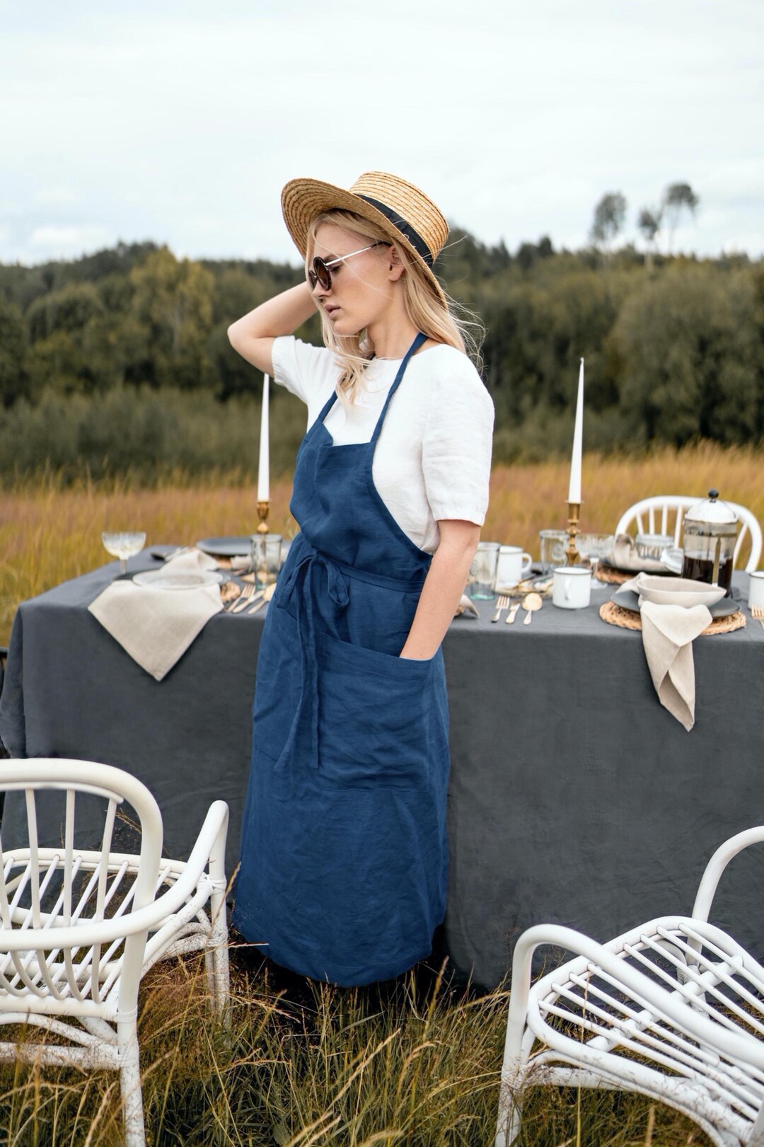 Long Linen Apron With Pockets Plus Size Apron With Ties Apron From ...