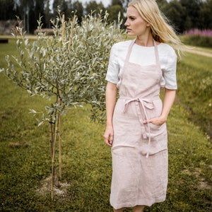 Linen Apron, Long Linen Apron, With Pockets, Bib Apron, Cooking Apron ...