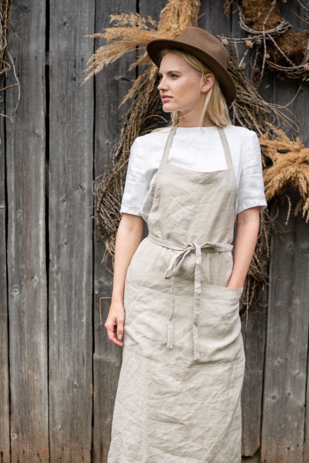 Linen Apron, Long Linen Apron, With Pockets, Bib Apron, Cooking Apron ...