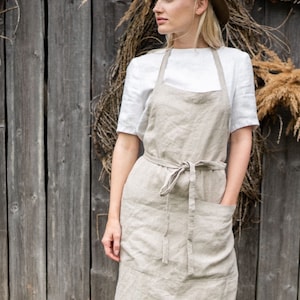 Linen Apron, Long Linen Apron, With Pockets, Bib Apron, Cooking Apron ...
