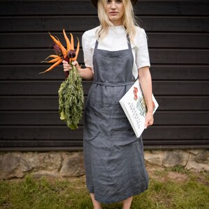 Linen Apron, Long Linen Apron, With Pockets, Bib Apron, Cooking Apron ...