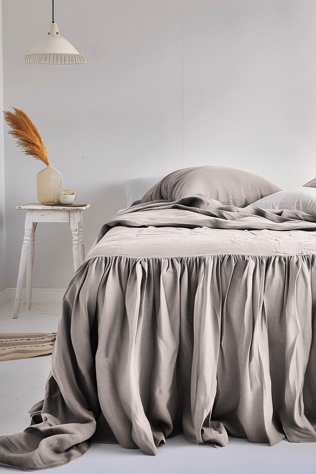 Linen Ruffle Bedspread, Linen Ruffle Bed Skirt, Linen Bedskirt, Dust ...