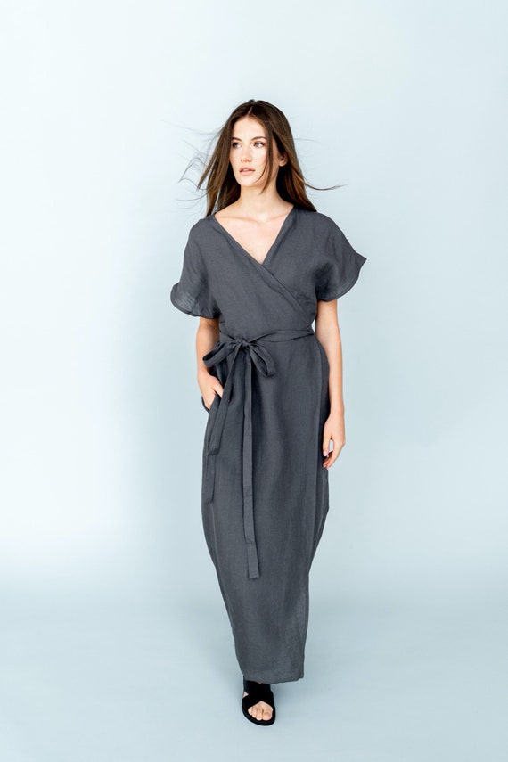 Linen Dress Linen Wrap Dress Summer Wrap Dress Long Kimono Etsy