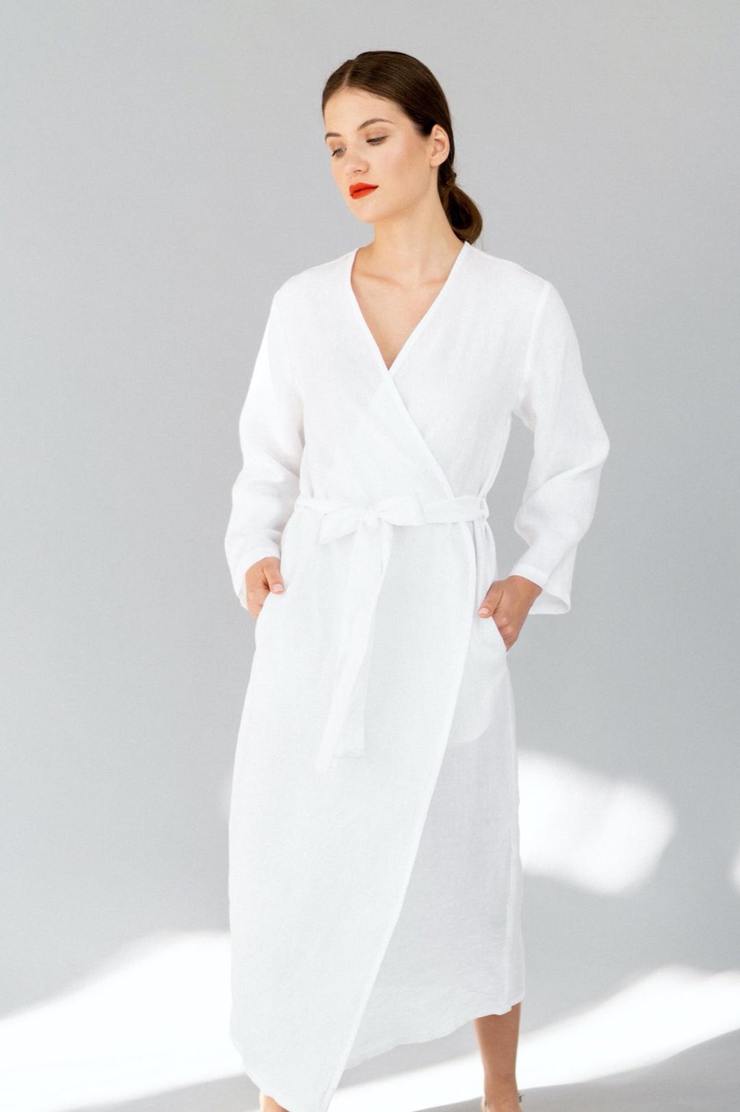 Long Washed Linen Robe: Custom Length, Plus Size Bathrobe - Etsy